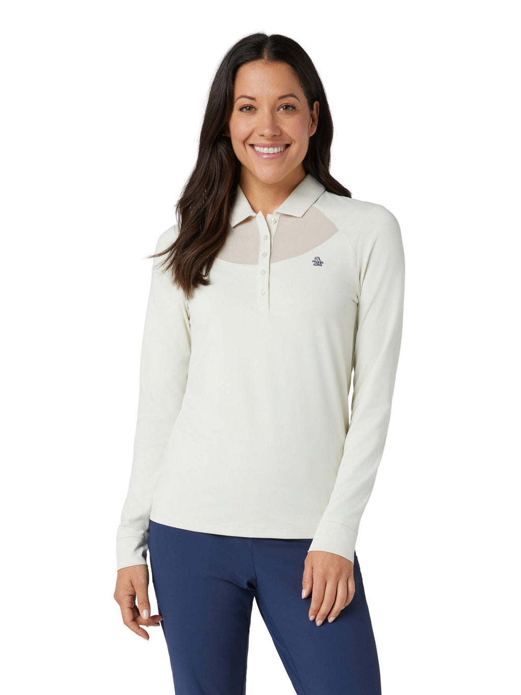 Penguin Ladies Golf Long Sleeve Polo with Power Mesh Yoke - Silver Bir ...