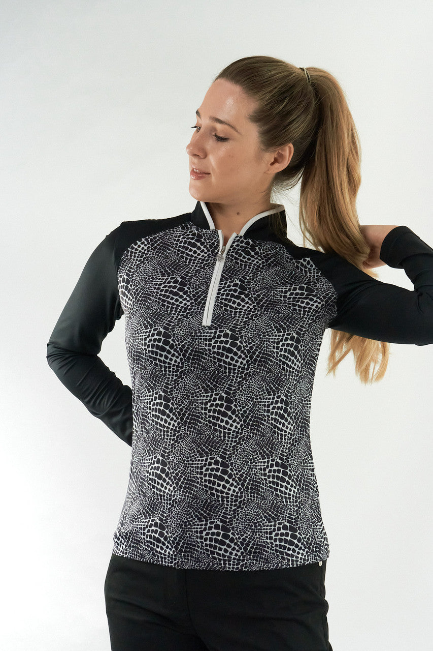 Pure Golf Sienna Long Sleeve Zip Neck Top - Mono Snake – Surprizeshop